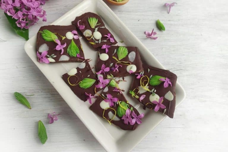 Spring Chocolate Bark with Edible Flowers and Greens - An Off Grid Life